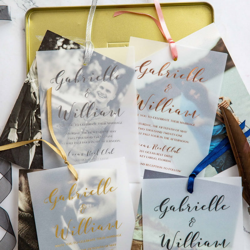 Modern Custom Photo Overlay Vellum Invitation – The Wedding Emporium